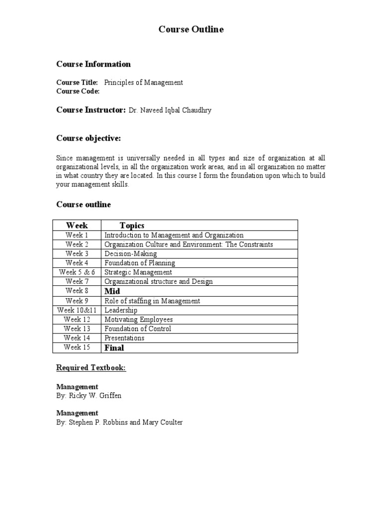 Course Outline Management Weekwise | PDF | Career & Growth | Self ...