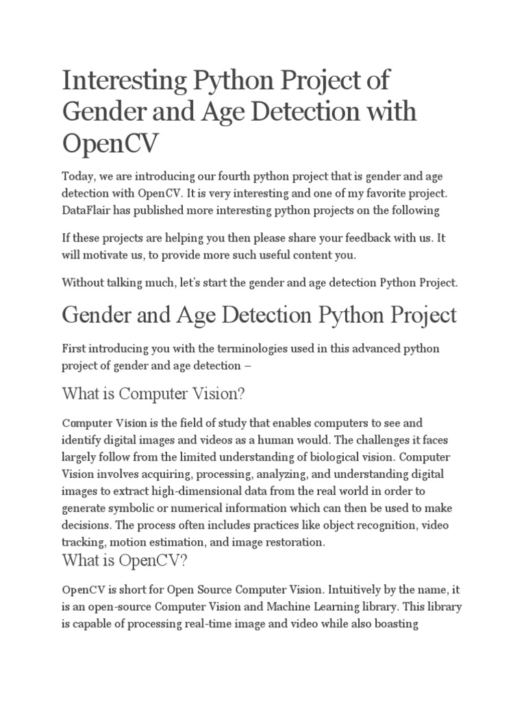Interesting Python Project of Gender and Age Detection With OpenCV | PDF | Computer Vision ...