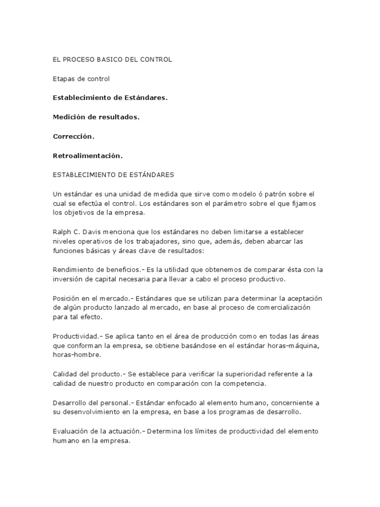 El Proceso Basico Del Control | PDF | Calidad (comercial) | Información