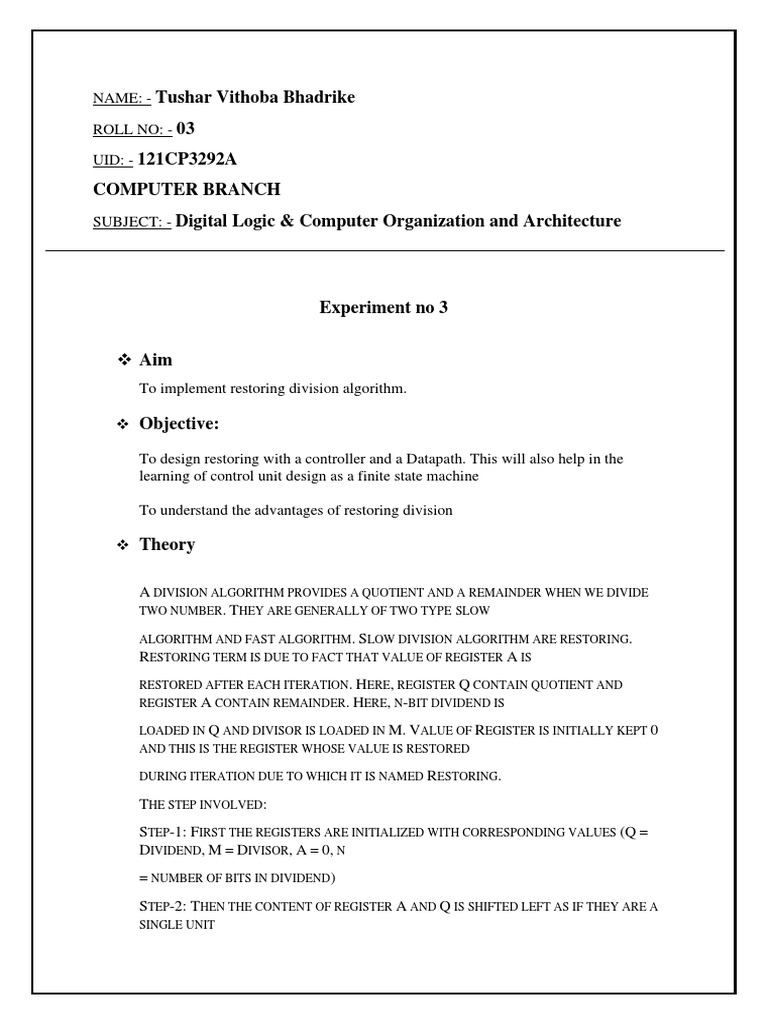 DLCA - Practical No 3 | PDF | Division (Mathematics) | Computer Science
