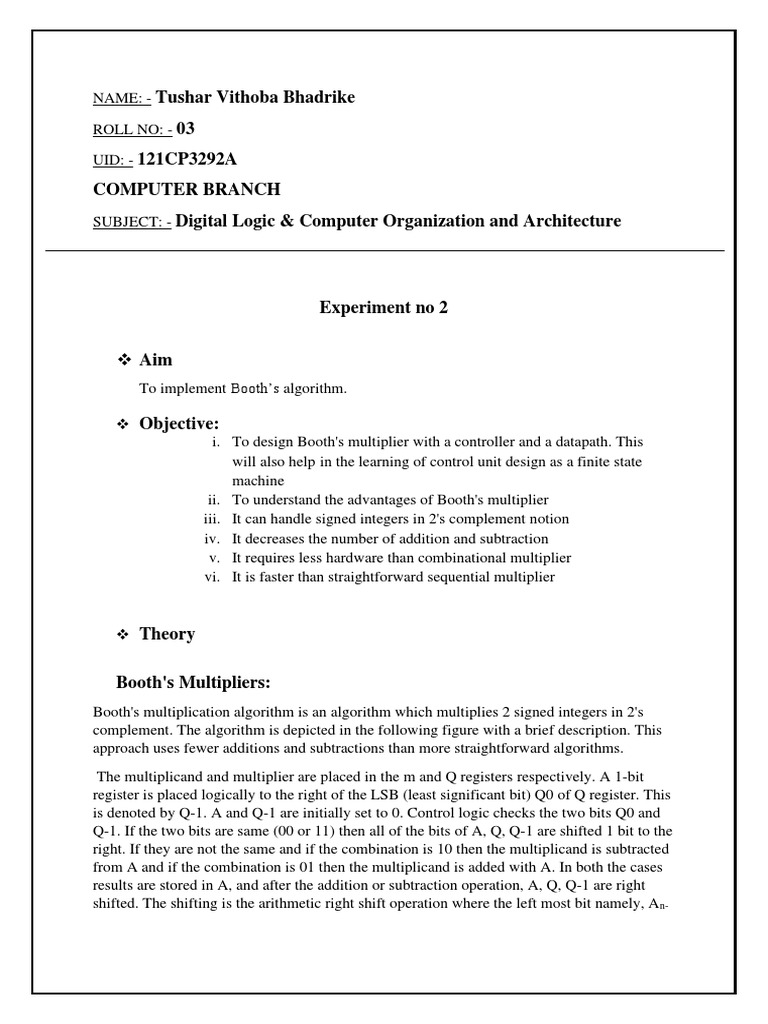 DLCA - Practical No 2 | PDF | Multiplication | Algorithms