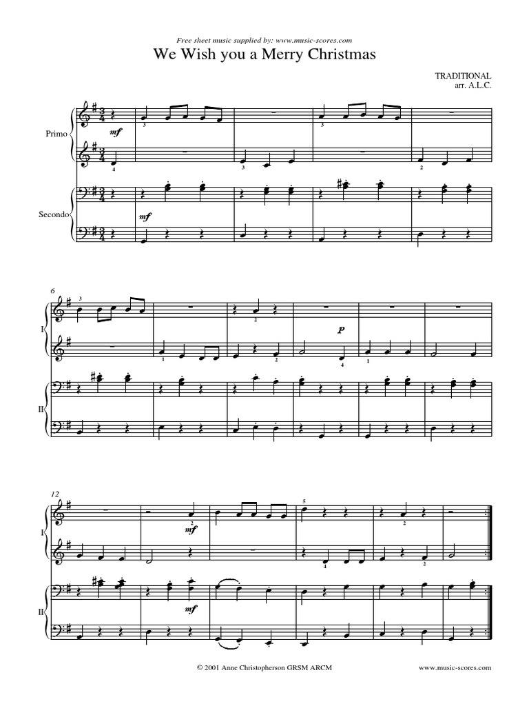 Christmas Piano Duets We Wish Yo Merry Duet | PDF