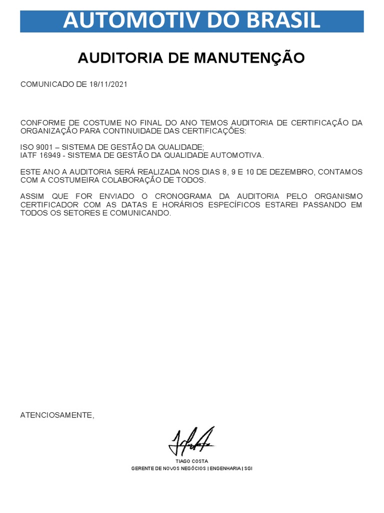 Comunicado Auditoria | PDF