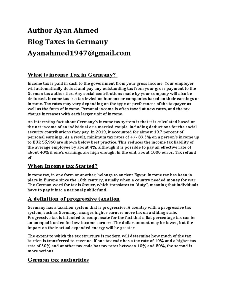 Germany's Progressive Income Tax Rates & Deductions | PDF | Taxes ...