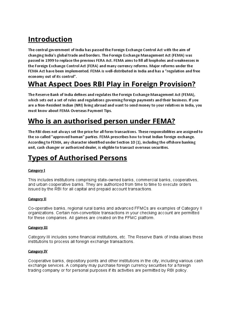 RBI Function Under FEMA | PDF | Reserve Bank Of India | Foreign ...