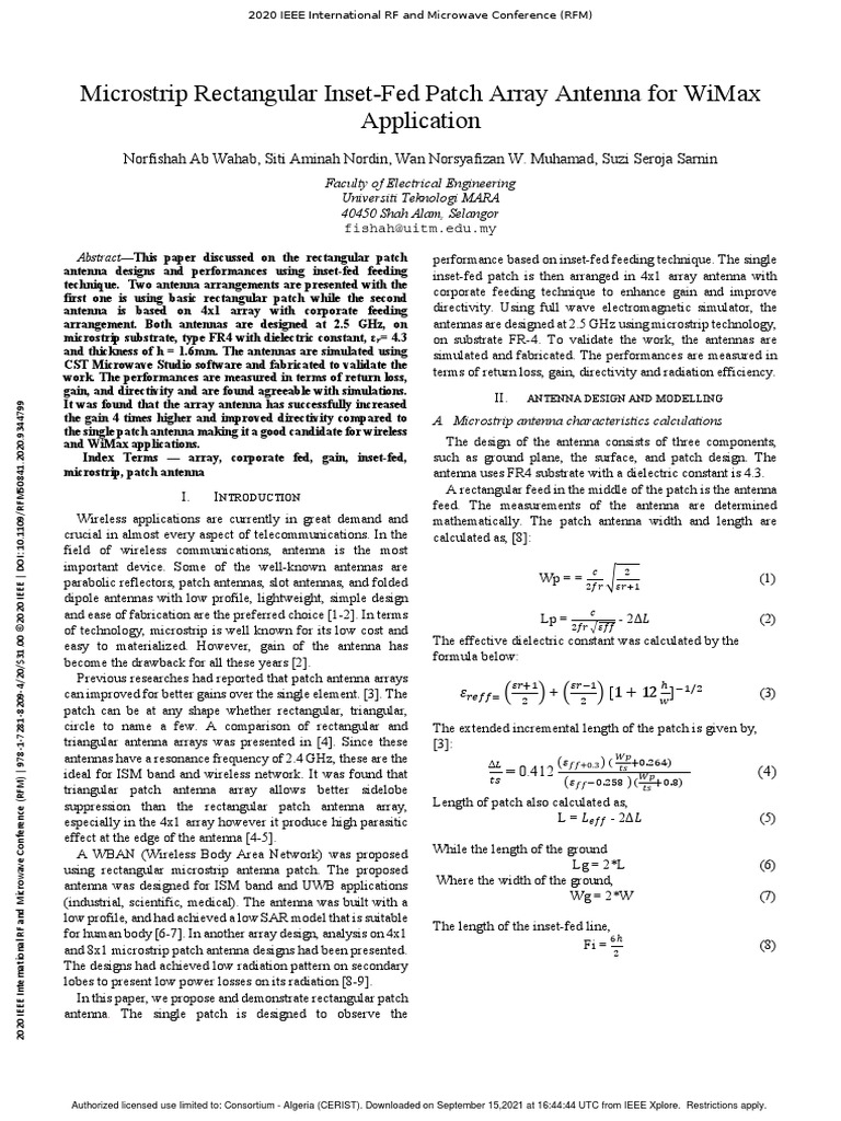 Microstrip Rectangular Inset-Fed Patch Array Antenna For WiMax ...