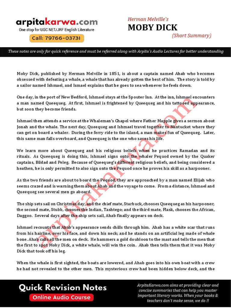 Moby Dick: Herman Melville's (Short Summary) | PDF | Moby Dick ...