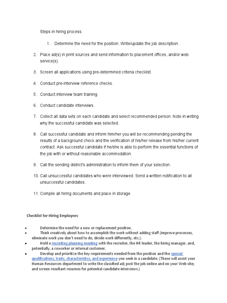 Checklist For Hiring Employees | PDF | Recruitment | Employment