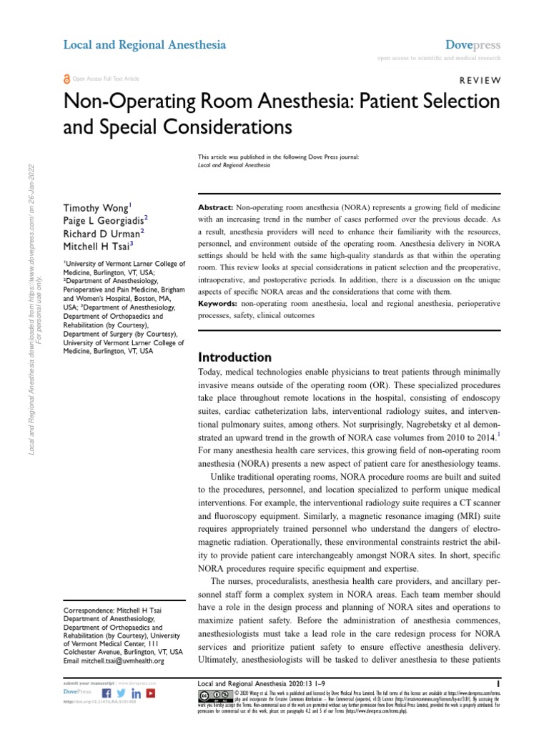 Lra 181458 Non Operating Room Anesthesia Patient Selection and Special ...