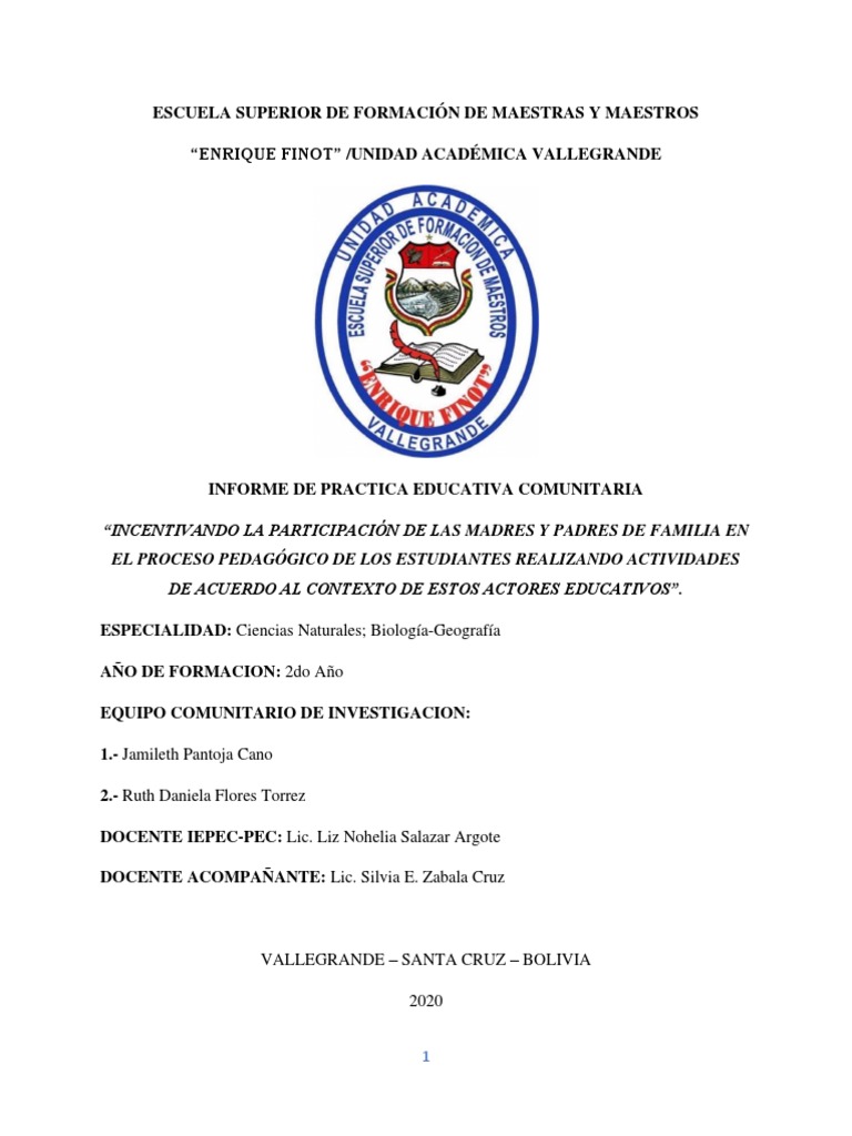 Informe Final Pec Jamileth Pantoja Cano-Ruth Daniela Flores Torrez 2do Bio-Geo 2020 | PDF | Plan ...