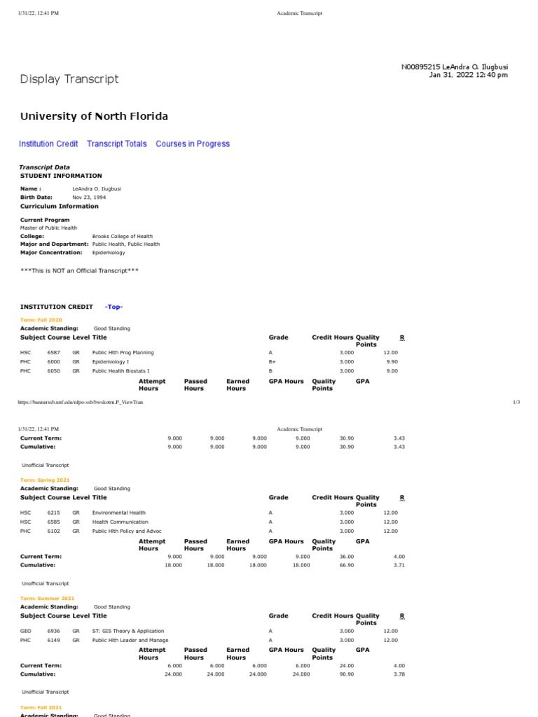 Graduate Transcript | PDF | Course Credit | Educational Assessment And ...