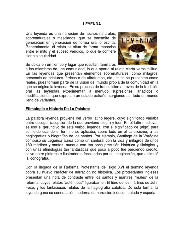 Clases de Leyendas (Lengua y Literatura) | PDF | Leyendas | Folklore