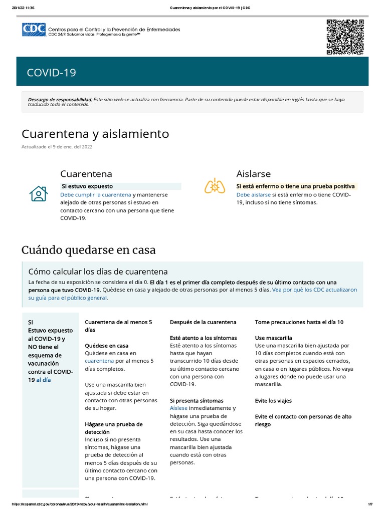Cuarentena y Aislamiento Por El COVID-19 - CDC | PDF | Sistema inmune ...