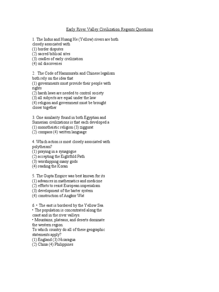 Early River Valley Civilizations Quiz | PDF | Civilization | Mesopotamia