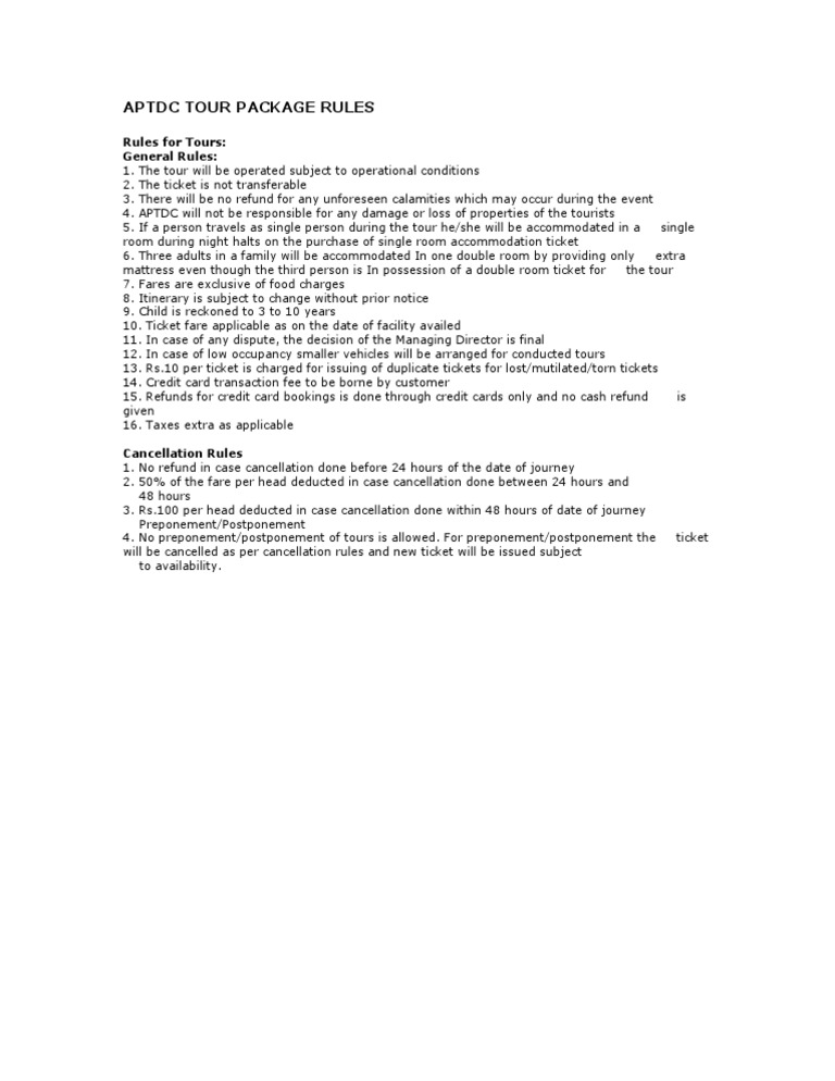 Aptdc Tour Package Rules | PDF