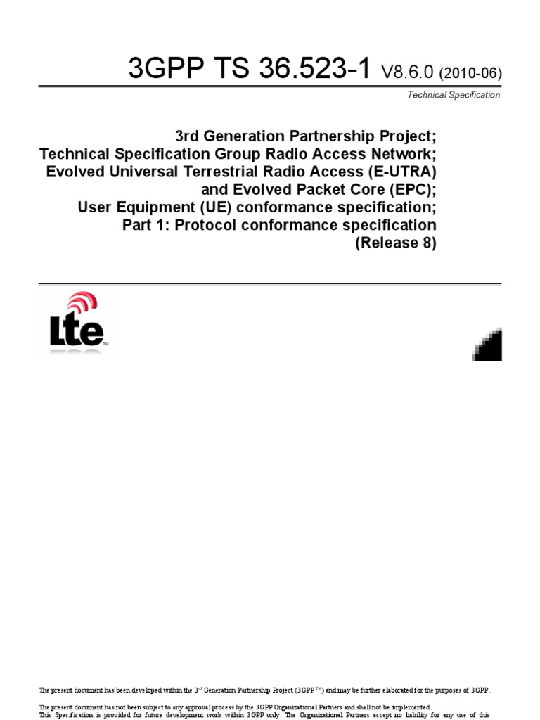 3GPP TS 36.523-1: Technical Specification | PDF | 3 Gpp | Specification (Technical Standard)