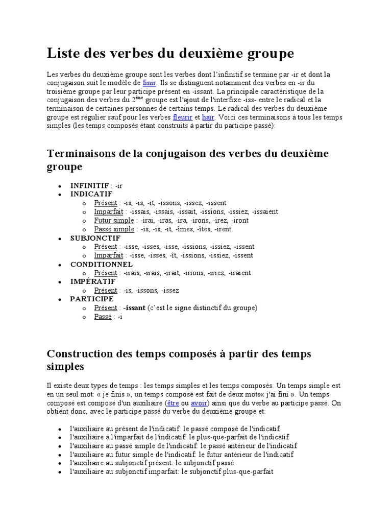 Liste Des Verbes Du Deuxième Groupe | PDF | Typologie linguistique ...