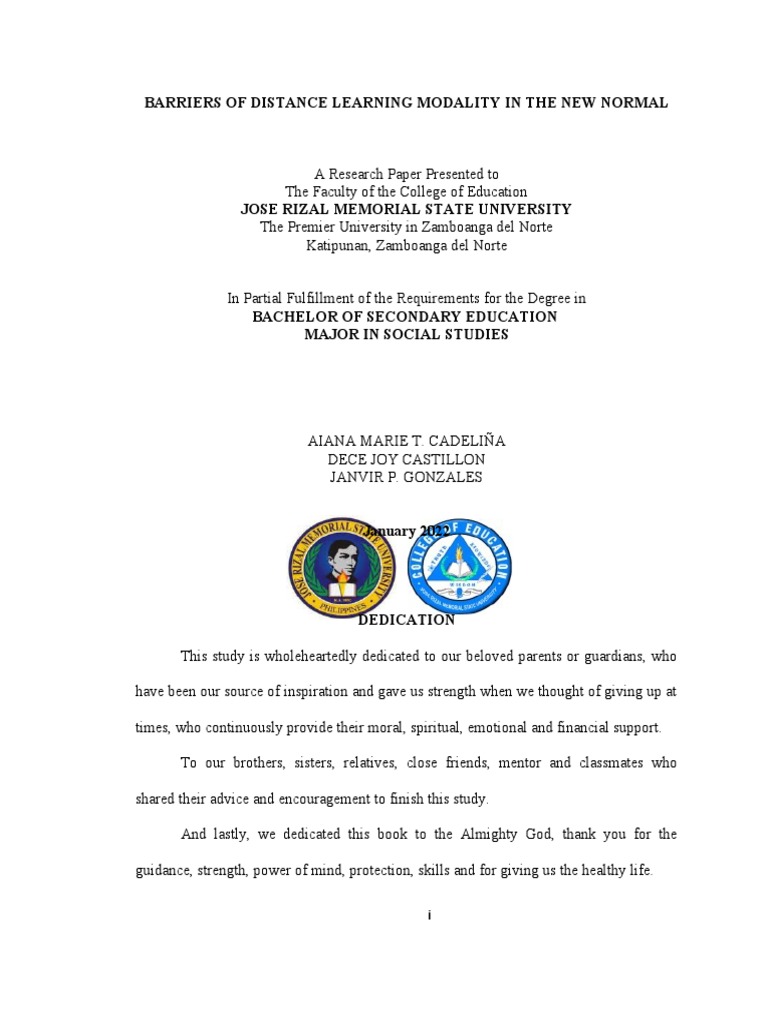 Barriers of Distance Learning Modality in The New Normal | Download ...