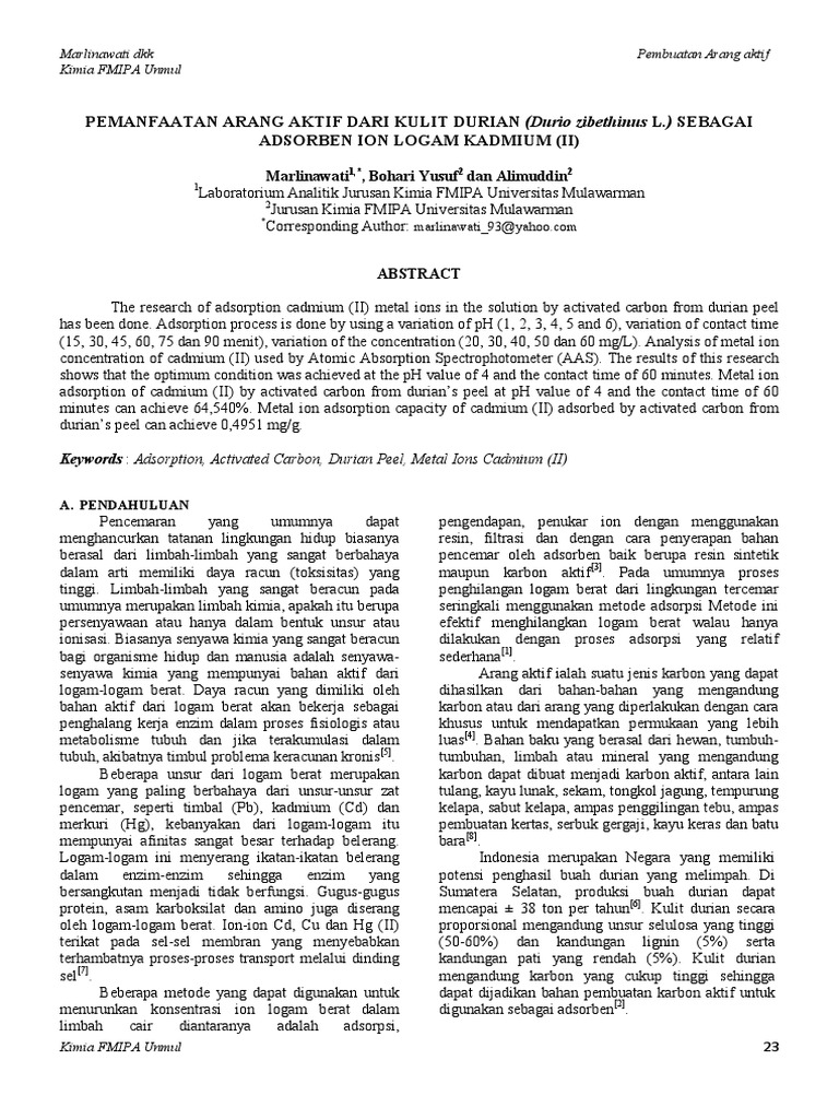 Kulit Durian Sebagai Adsorben | PDF
