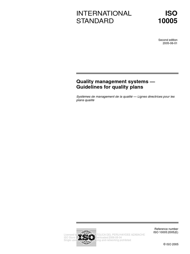 ISO 10005 2005 Quality Management Systems - Guidelines For Quality Plans | PDF | International ...