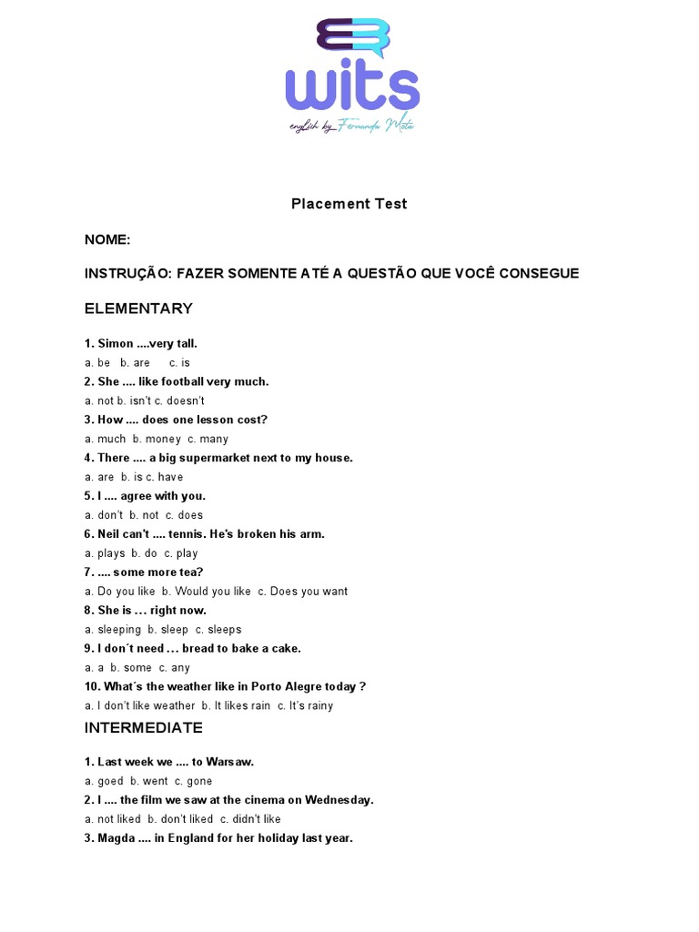 Placement Test Practice Questions | PDF