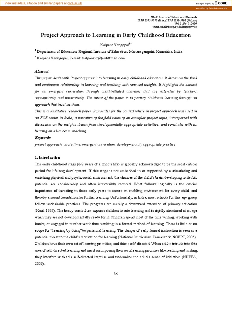 Project Approach in Early Child | PDF | Teachers | Curriculum