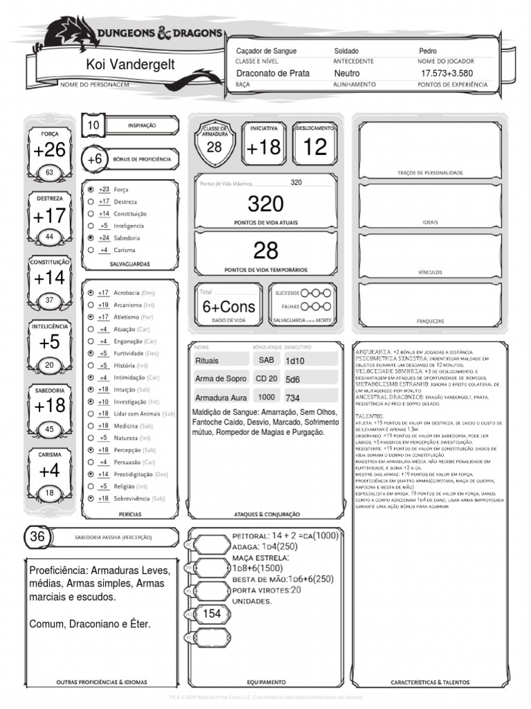 Ficha Oficial DD 5E Editavel | PDF