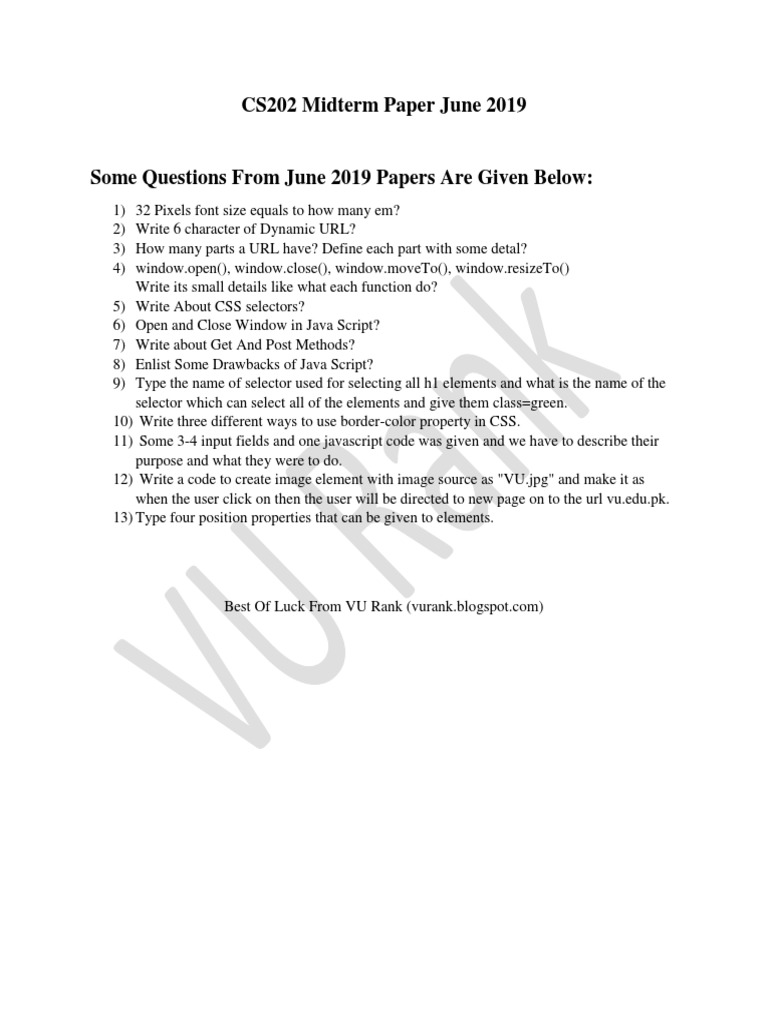 CS202 Midterm Paper June 2019 | PDF