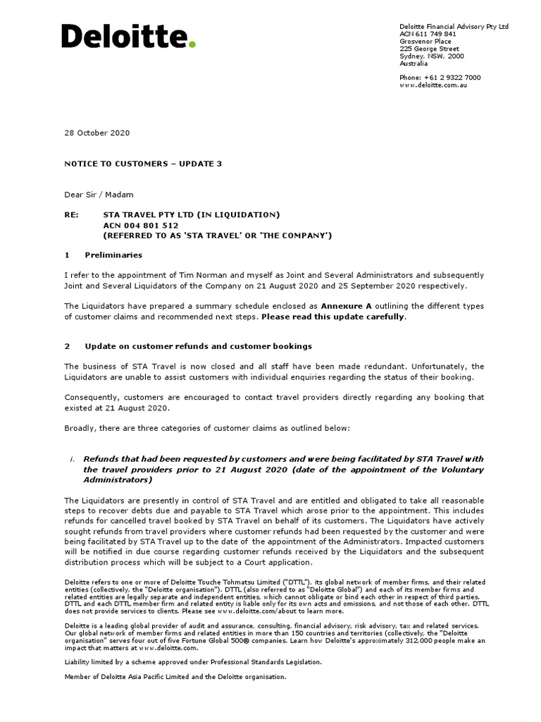 Deloitte Au Finance Notice To Customers Update 3 | PDF | Airlines ...