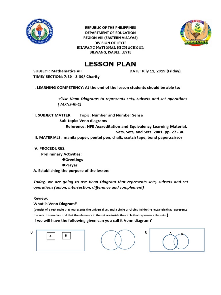 Venn Diagram Lesson Plan for Math VII | PDF | Learning | Education Theory