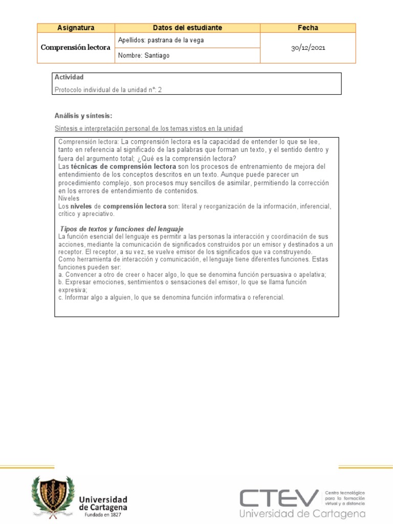 Plantilla Protocolo Individual | PDF | Comprensión lectora | Comunicación