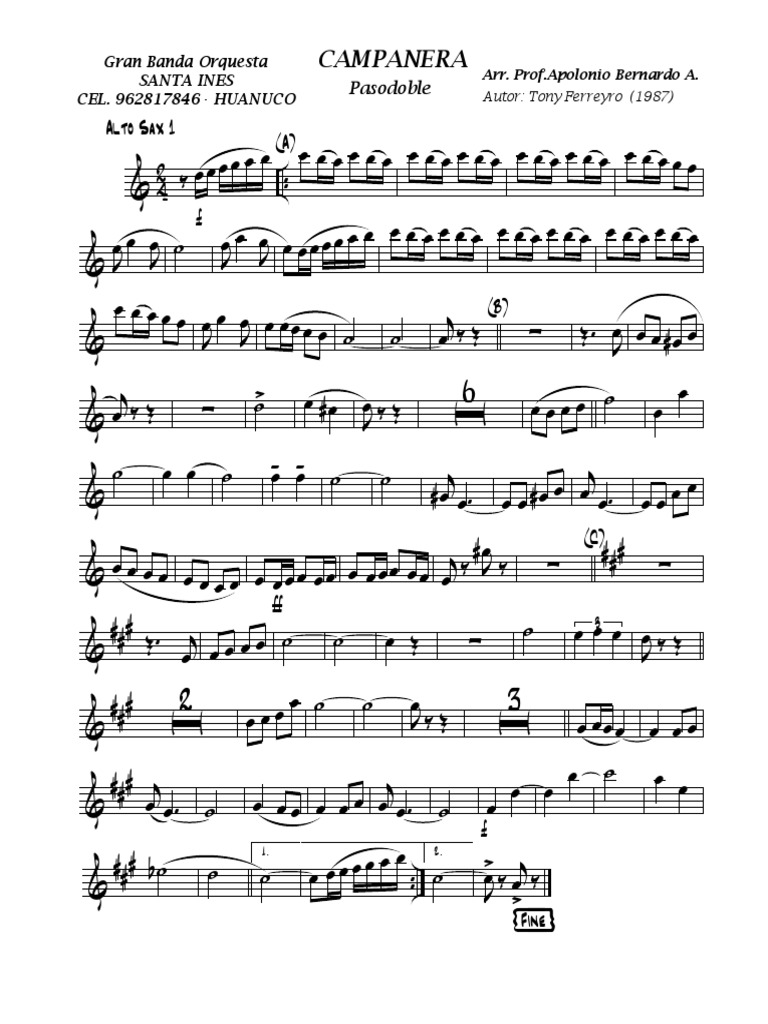 Campanera.-Pasodoble - Alto Sax 1 | PDF