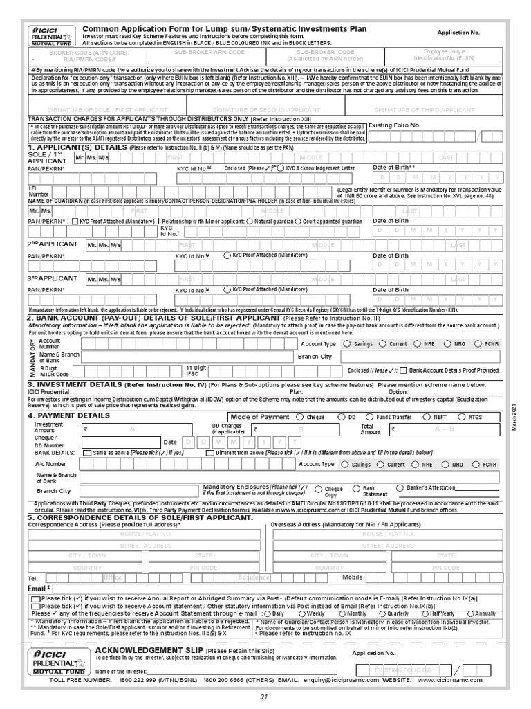 ICICI Prudential - Common Application Form | Download Free PDF | Cheque ...