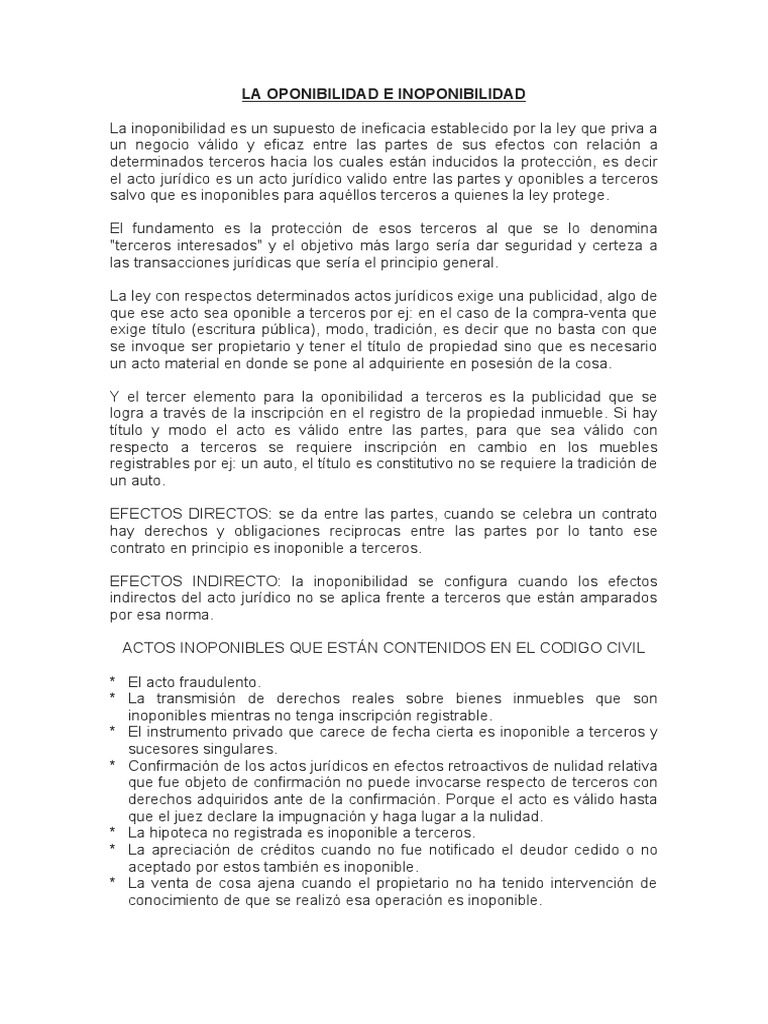 La Oponibilidad e Inoponibilidad | PDF | Propiedad | Ley común