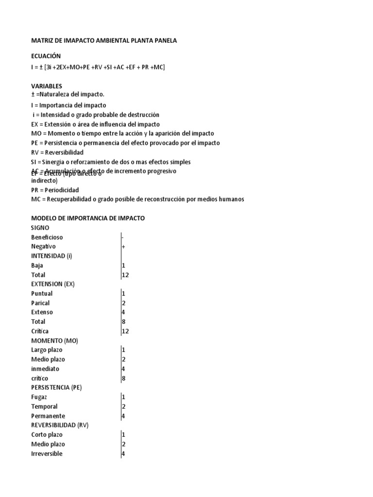 Matriz Conesa Ejemplo | PDF | Contaminación | Agua