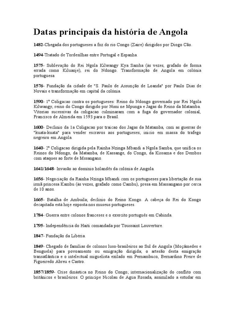 Datas Principais Da História de Angola | PDF | Portugal | Angola