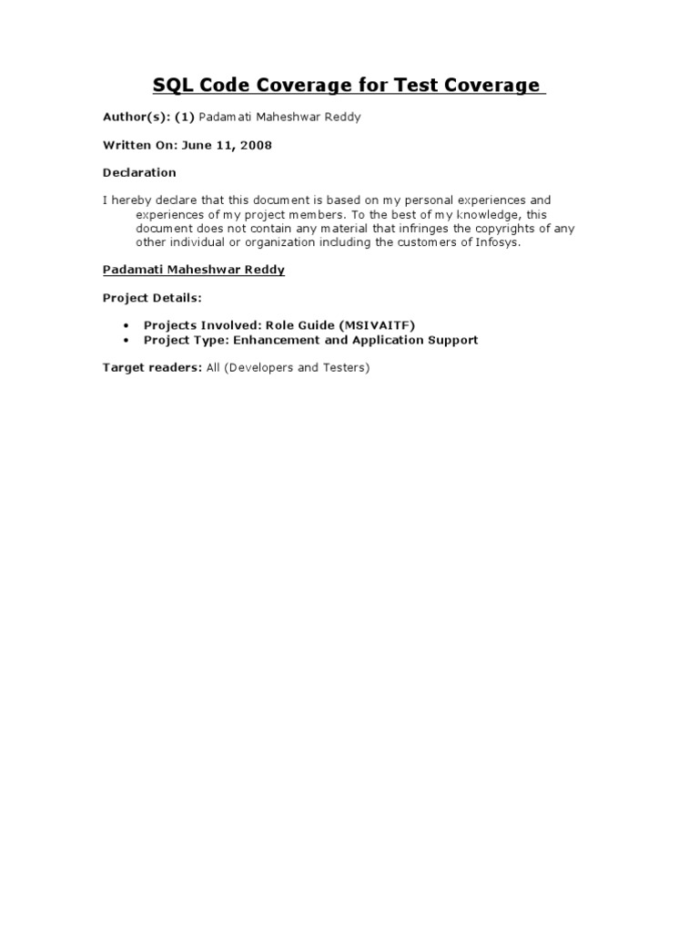 Sql Code Coverage For Test Coverage Pdf Software Testing Areas Of Computer Science 8191
