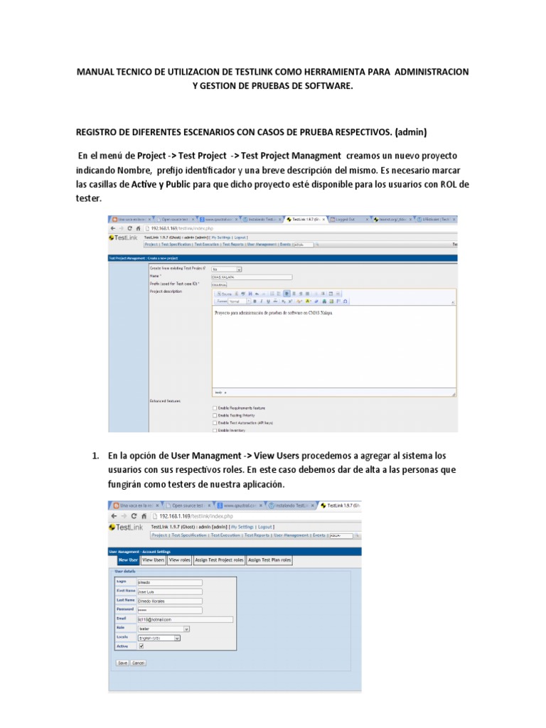 Guía de Uso de TestLink para Pruebas | PDF | Informática | Software