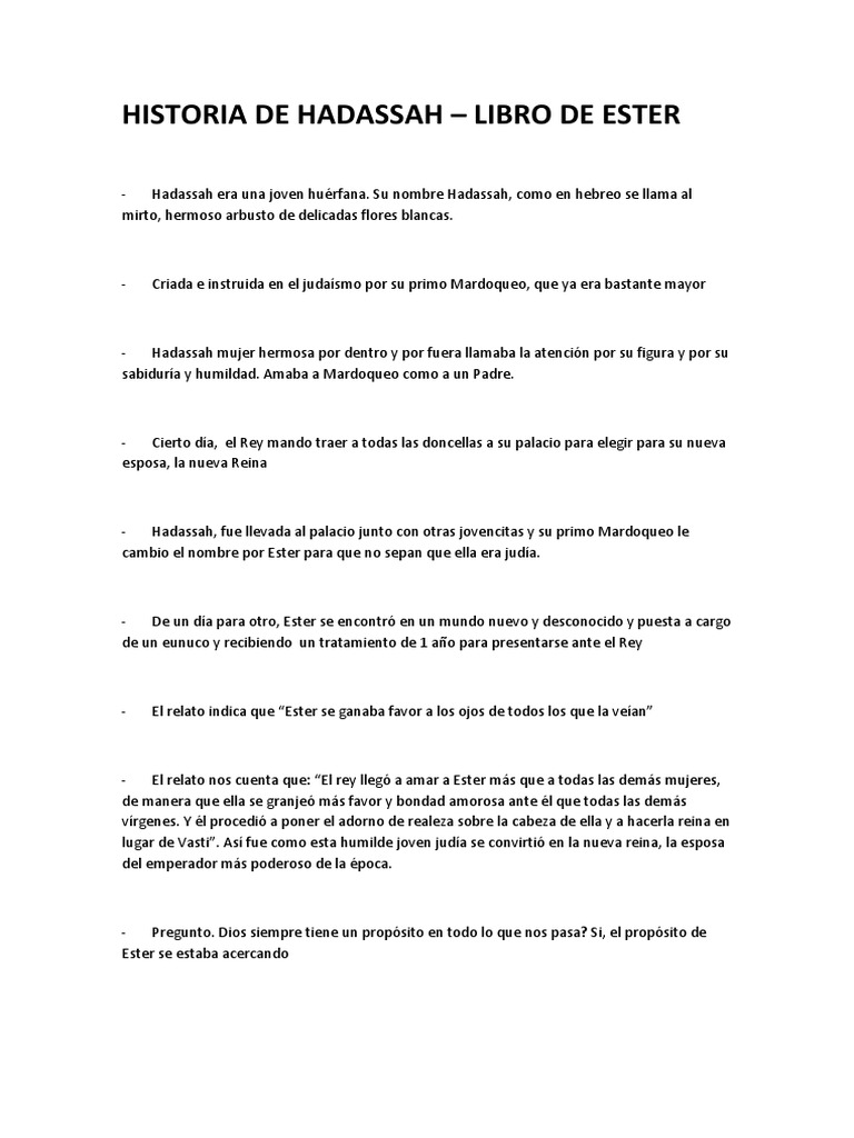Historia de Hadassah | PDF | Esther