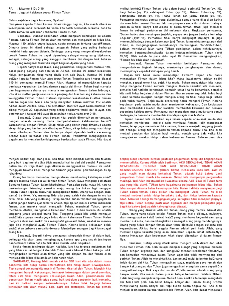 Renungan Mazmur 199 9 16 | PDF