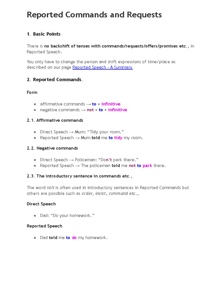 Reported Commands and Requests | PDF