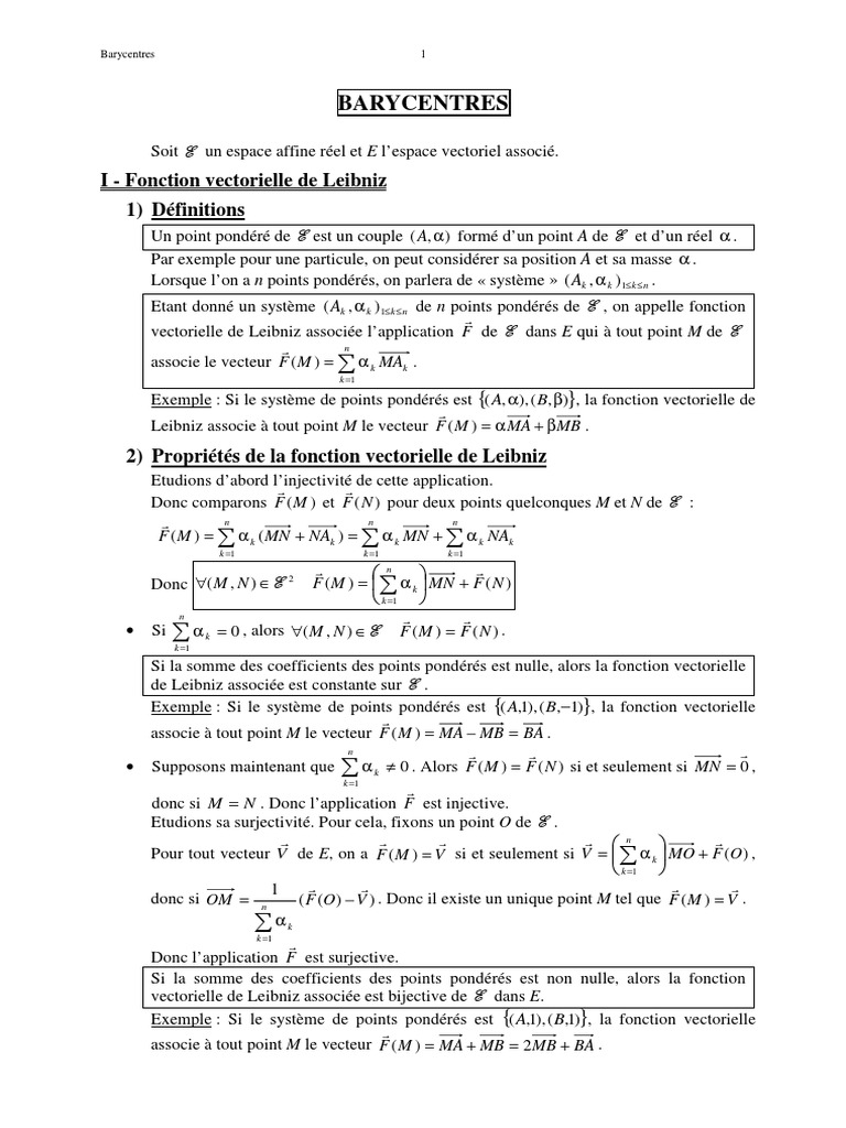 Barycentres et Fonctions Vectorielles | PDF | Triangle | Géométrie