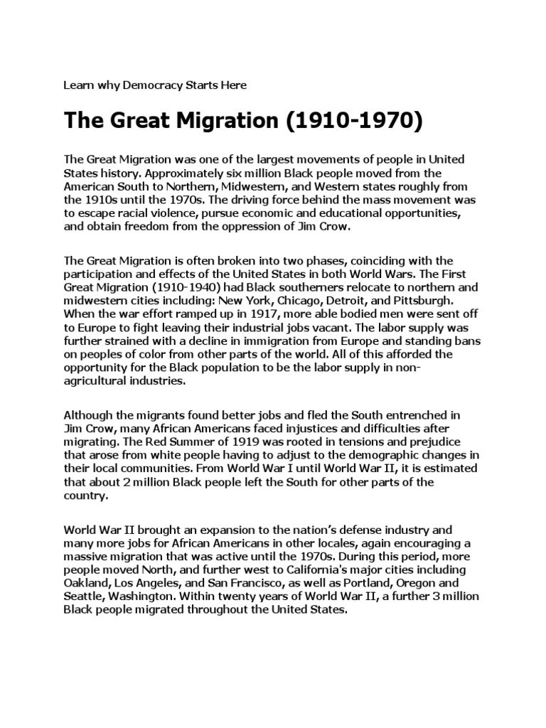 The Great Migration (1910-1970) | PDF | Politics And Race ...