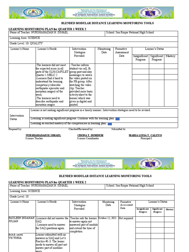 Blended Modular Distance Learning Monitoring Tools Learning Monitoring ...