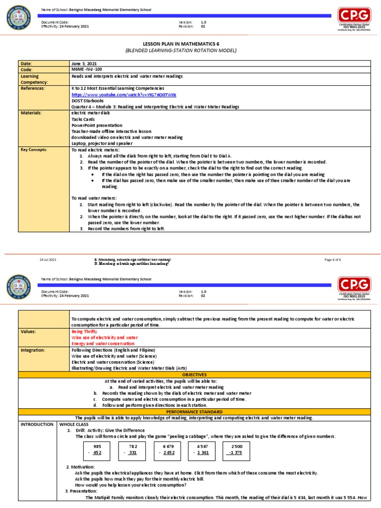 (Blended Learning-Station Rotation Model) : Lesson Plan in Mathematics ...
