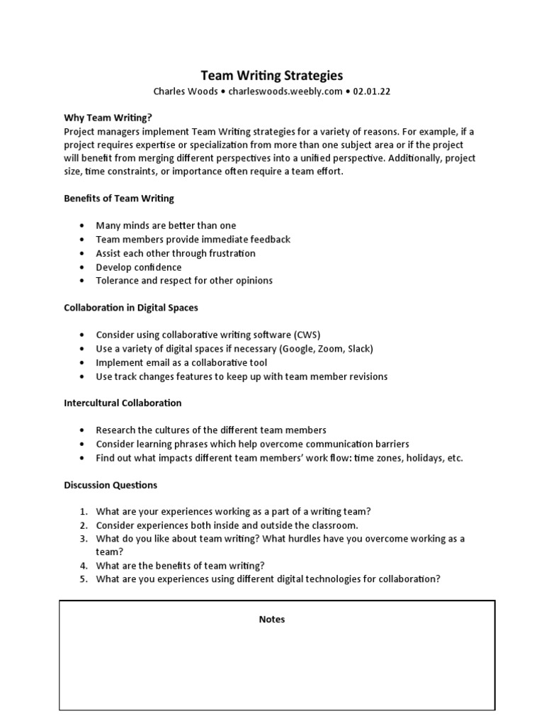 Team Writing Strategies Handout | PDF | Career & Growth | Art