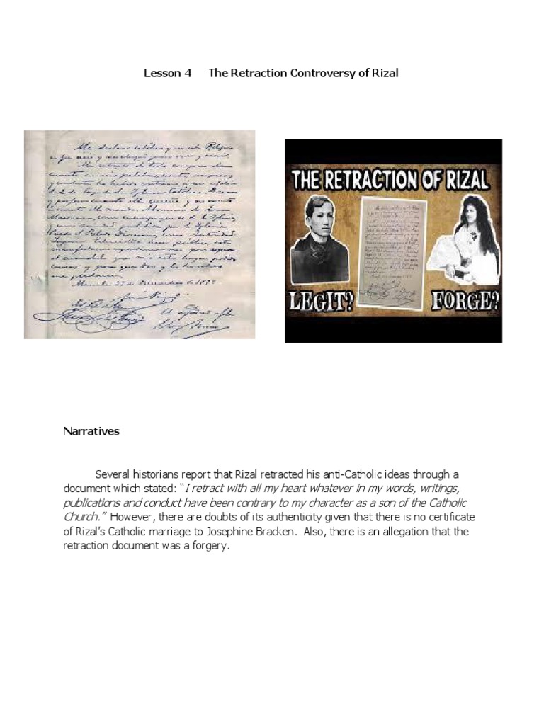 Lesson 4the Retraction Controversy of Rizal | PDF