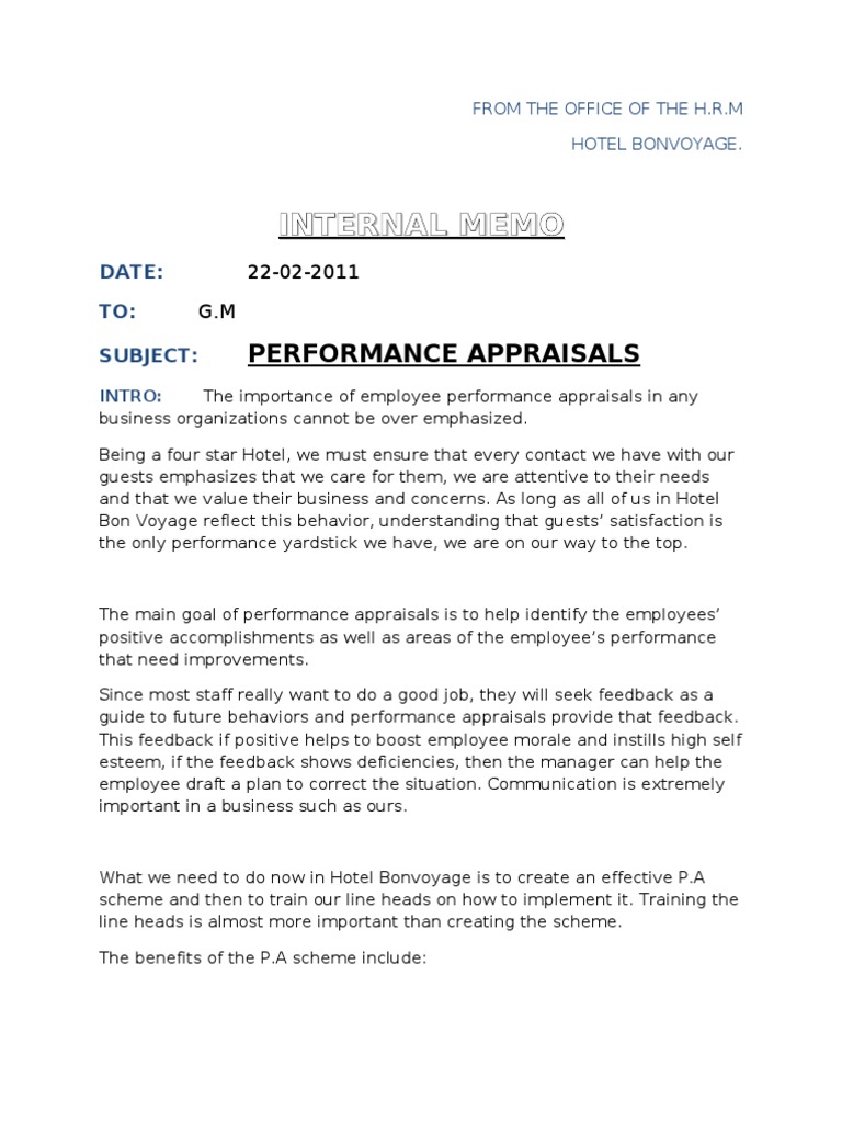 Performance Appraisal Strategy Memo | PDF | Performance Appraisal ...