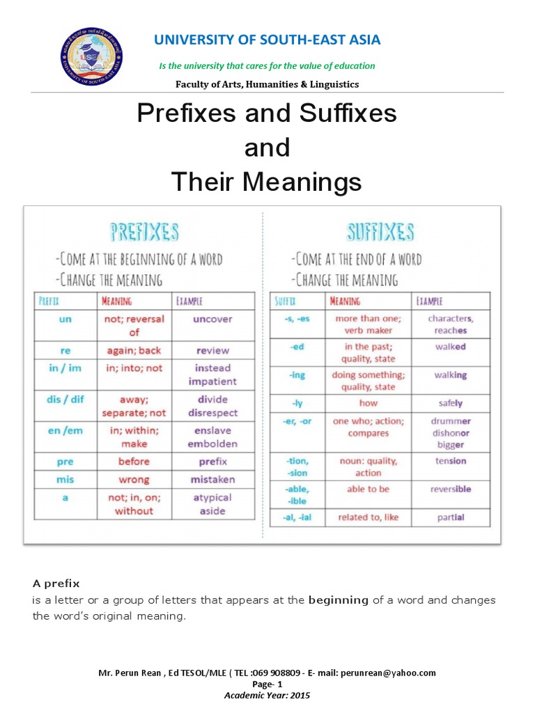 A BIG List of Prefixes and Suffixes and Their Meanings | PDF | Word ...