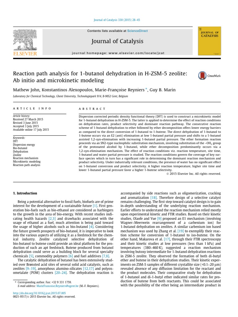 Reaction Path Analysis For 1 Butanol Dehydration in H ZSM 5 - 2015 ...